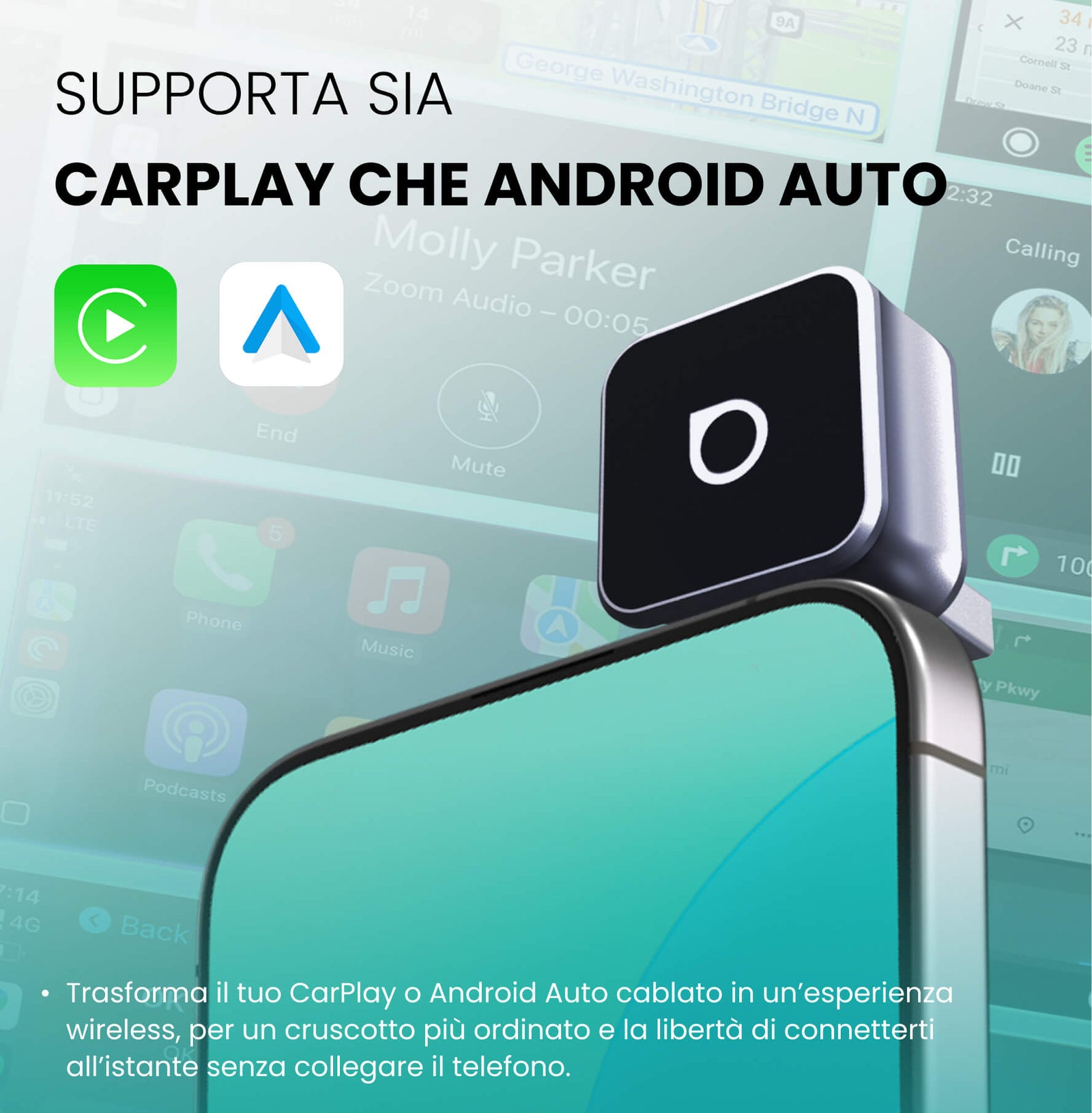 OTTOCAST® Mini Cube 3.0 Adattatore Wireless CarPlay e Android Auto